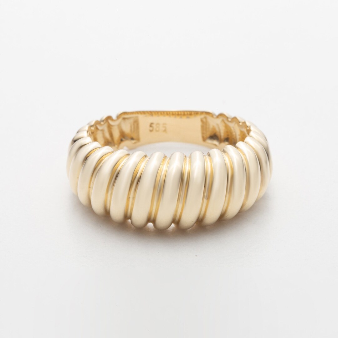 14k Solid Gold Croissant Ring - Gold Dome Croissant Ring for Women ...
