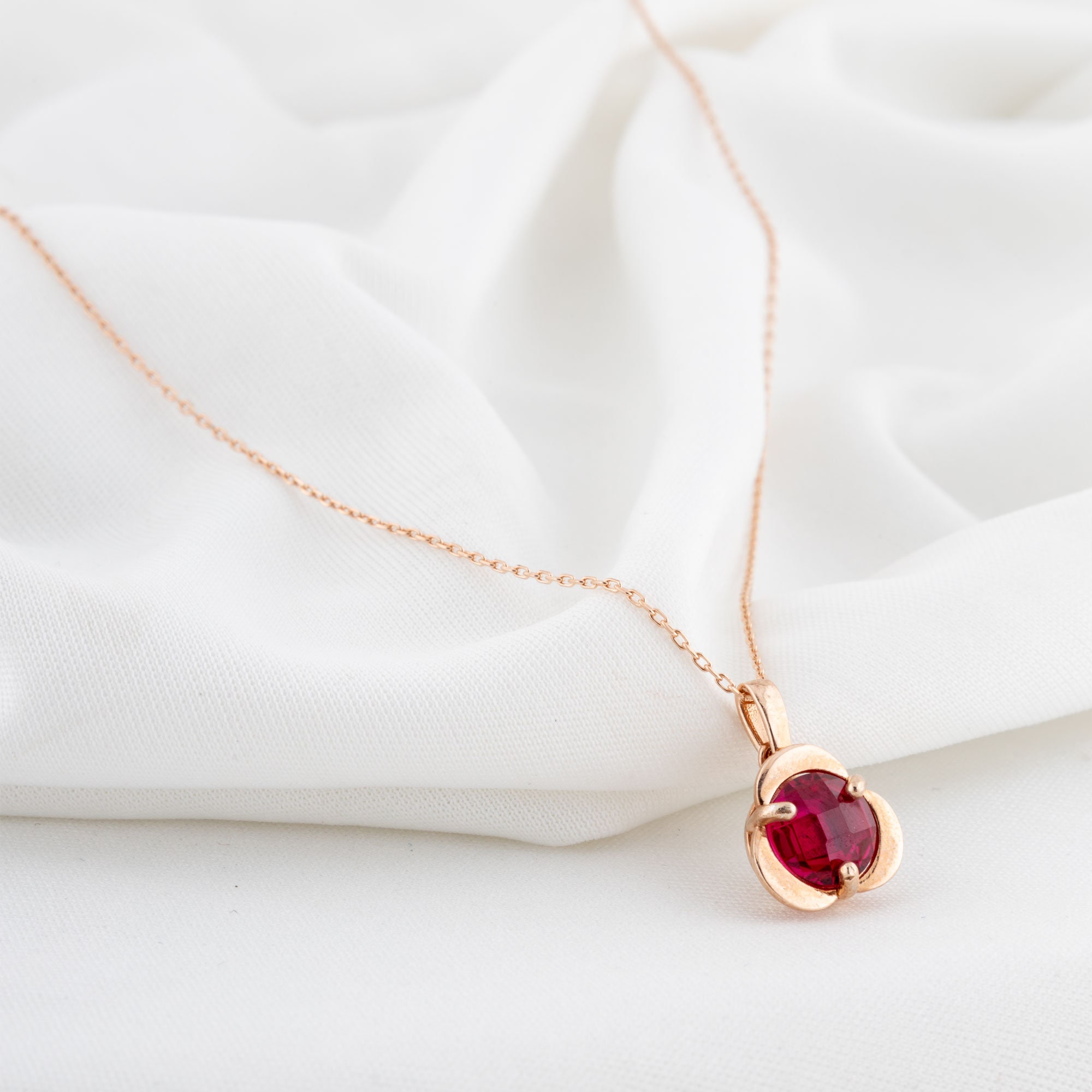 14k Solid Gold Red Ruby Pendant Necklace for Women - 3 Prong Ruby ...