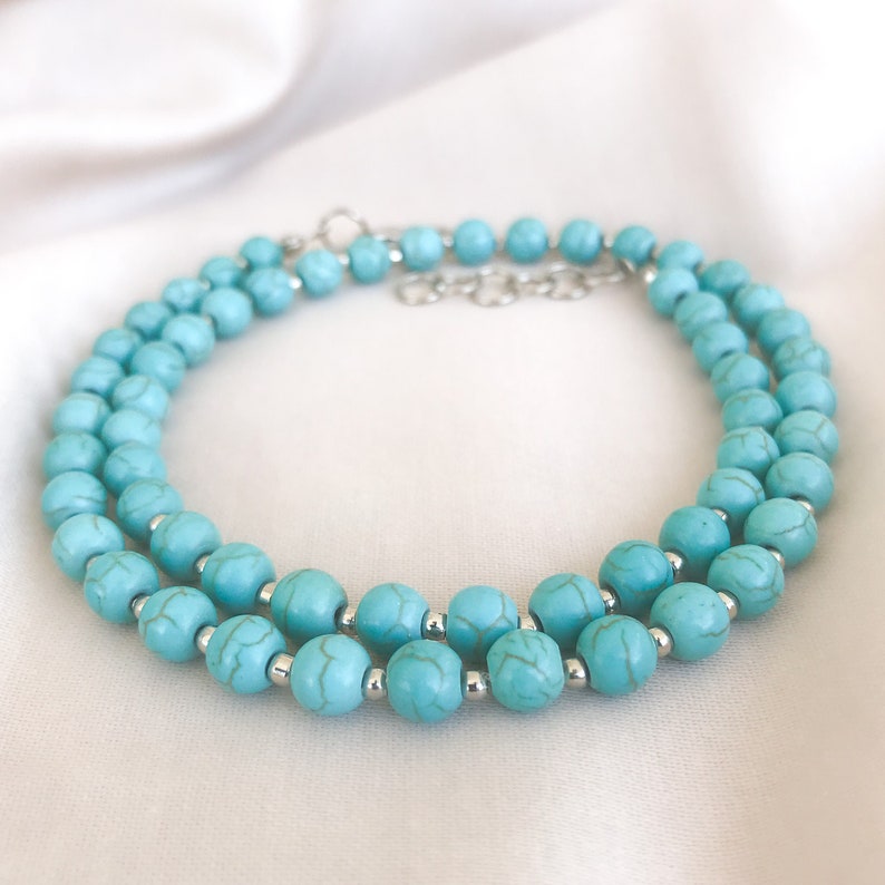 Turquoise Necklace for Women Handmade Bead Choker Gold Turquoise ...