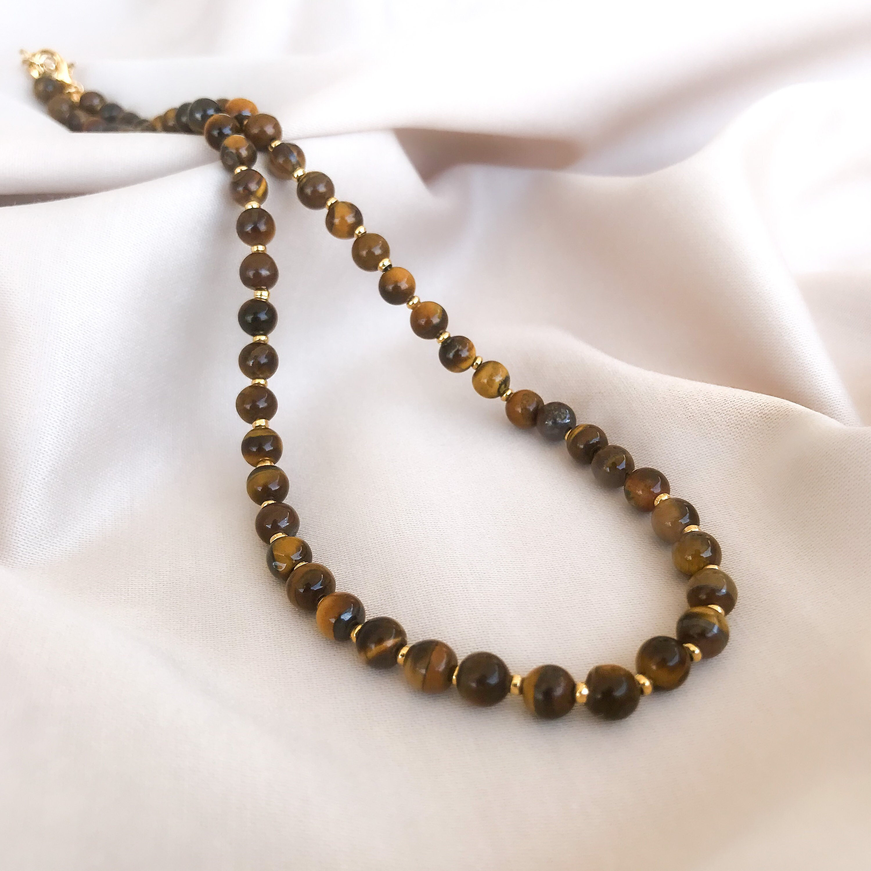Tiger Eye Necklace 6mm or 8mm Unique Gold Tigers Eye Beaded Necklace ...