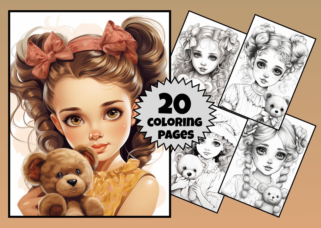 Girls With Teddy Coloring Book, Teddy Bear Coloring Sheet, Coloring ...