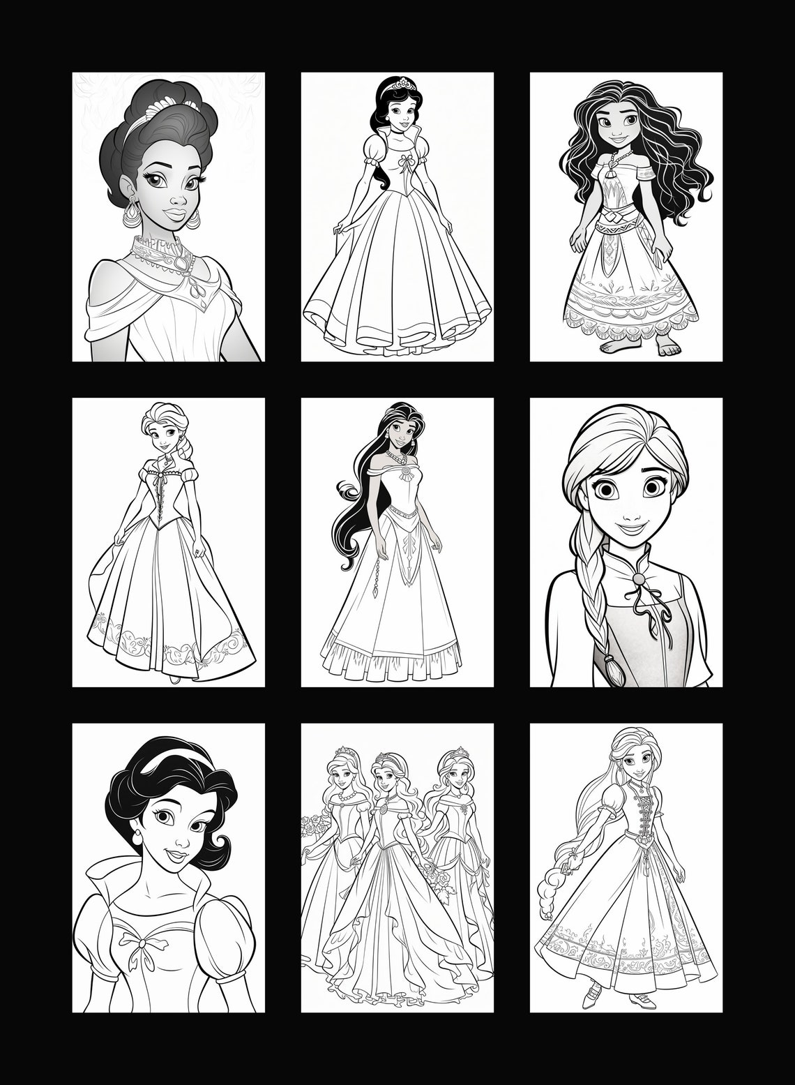 Princess Coloring Page, Girl Coloring Sheet, Kids Book PNG - Etsy