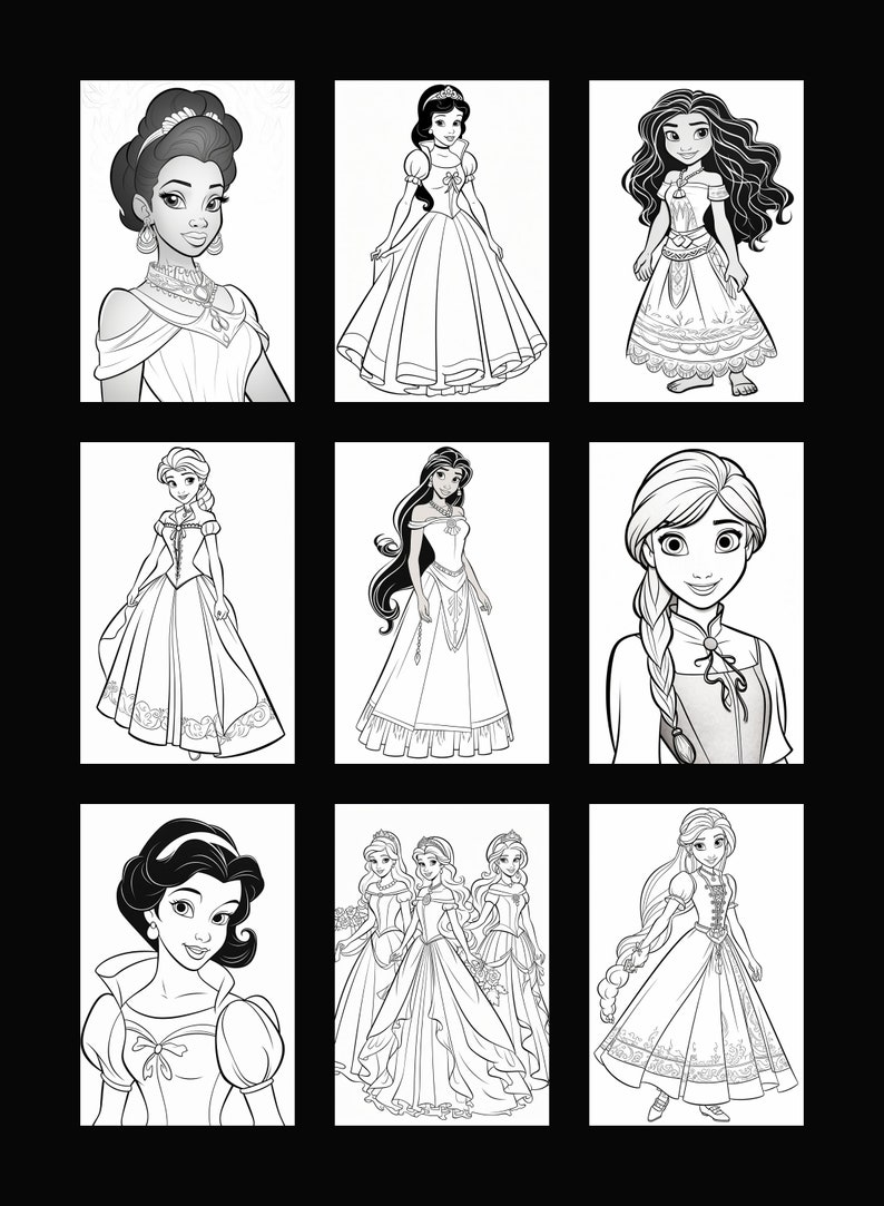 Princess Coloring Page, Girl Coloring Sheet, Kids Book PNG - Etsy