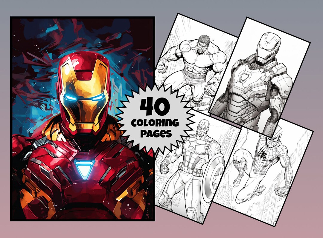 Superhero Coloring Book, Avengers Png, Adult Coloring Book, Superhero ...