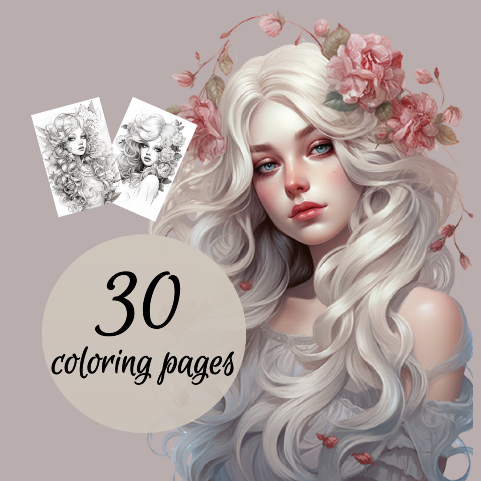 Girl Coloring Page Grayscale Coloring Sheet Coloring Book - Etsy