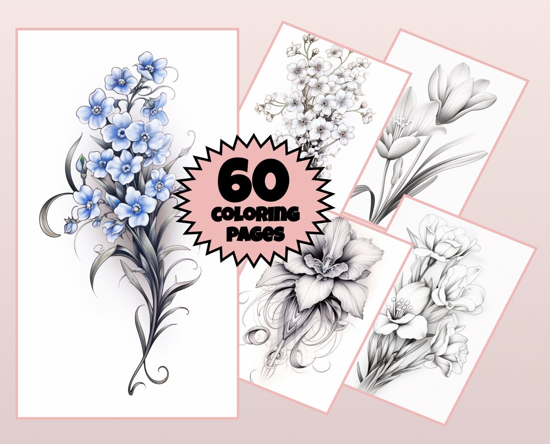 Flower Coloring Book, Flower Art, Floral Coloring Sheet, Digital ...