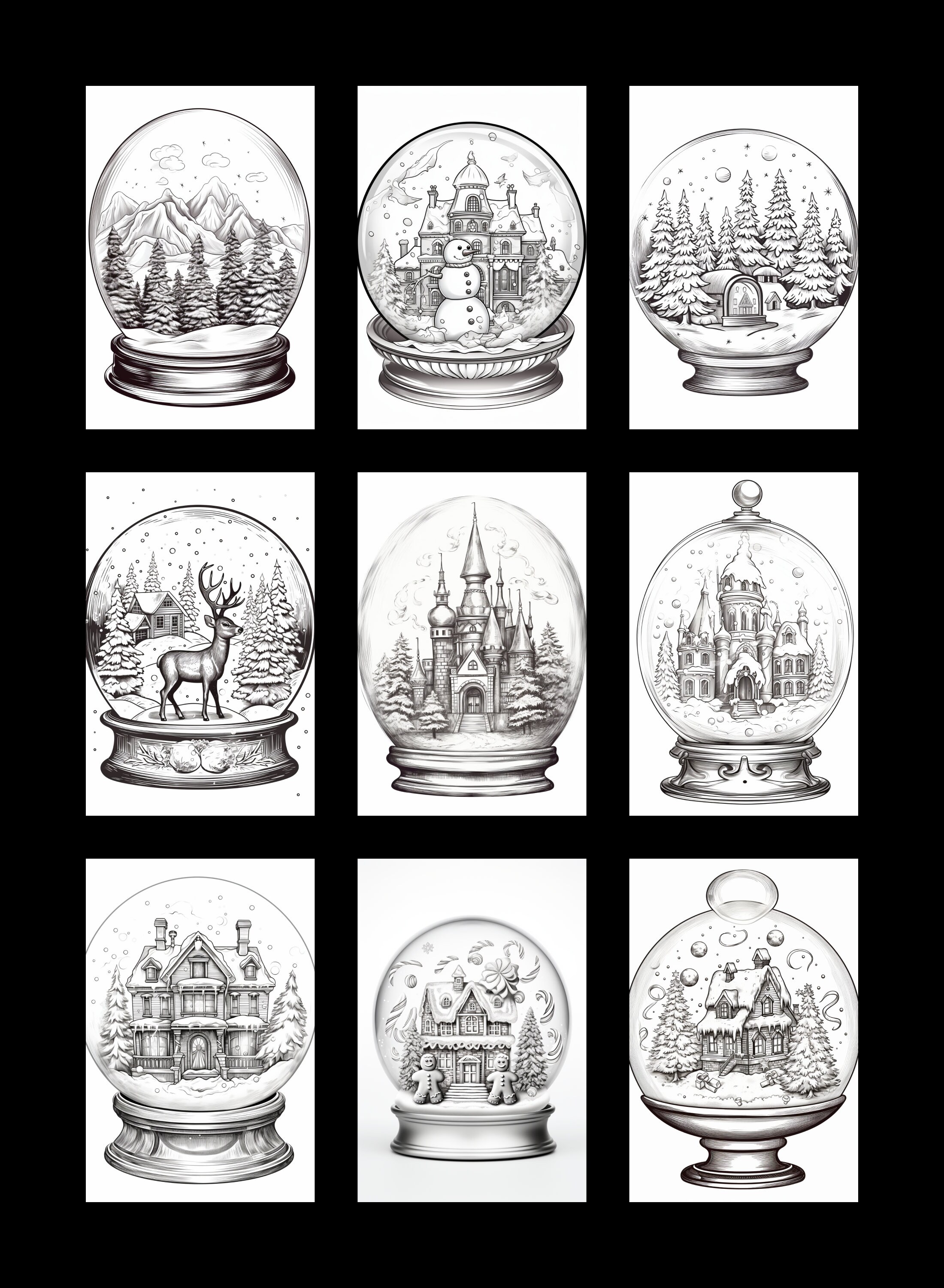 Snow Globe Coloring Book, Adult Coloring Sheet, Grayscale Coloring ...