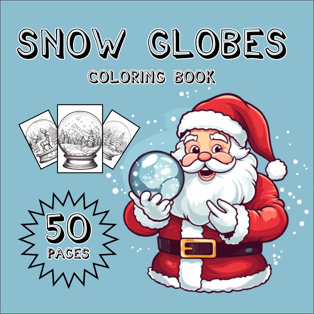 Snow Globe Coloring Book Adult Coloring Sheet Grayscale - Etsy