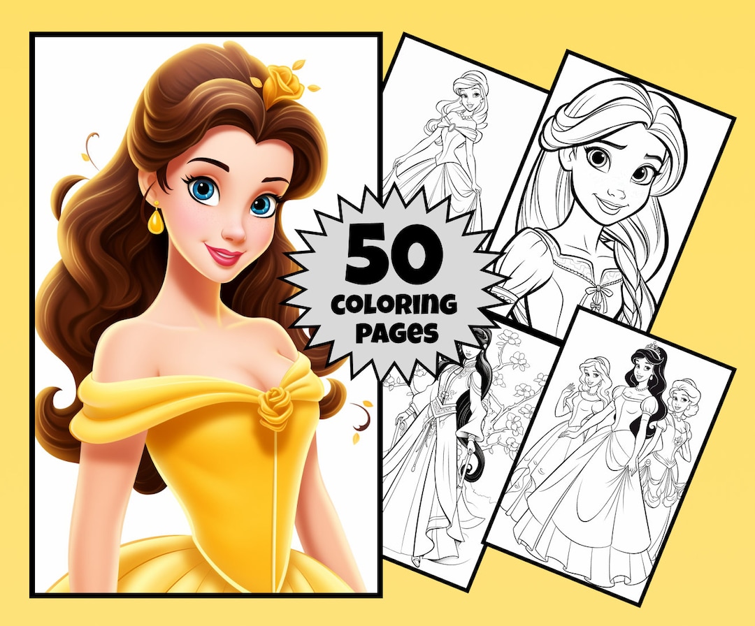 Princess Coloring Page, Girl Coloring Sheet, Kids Book PNG - Etsy