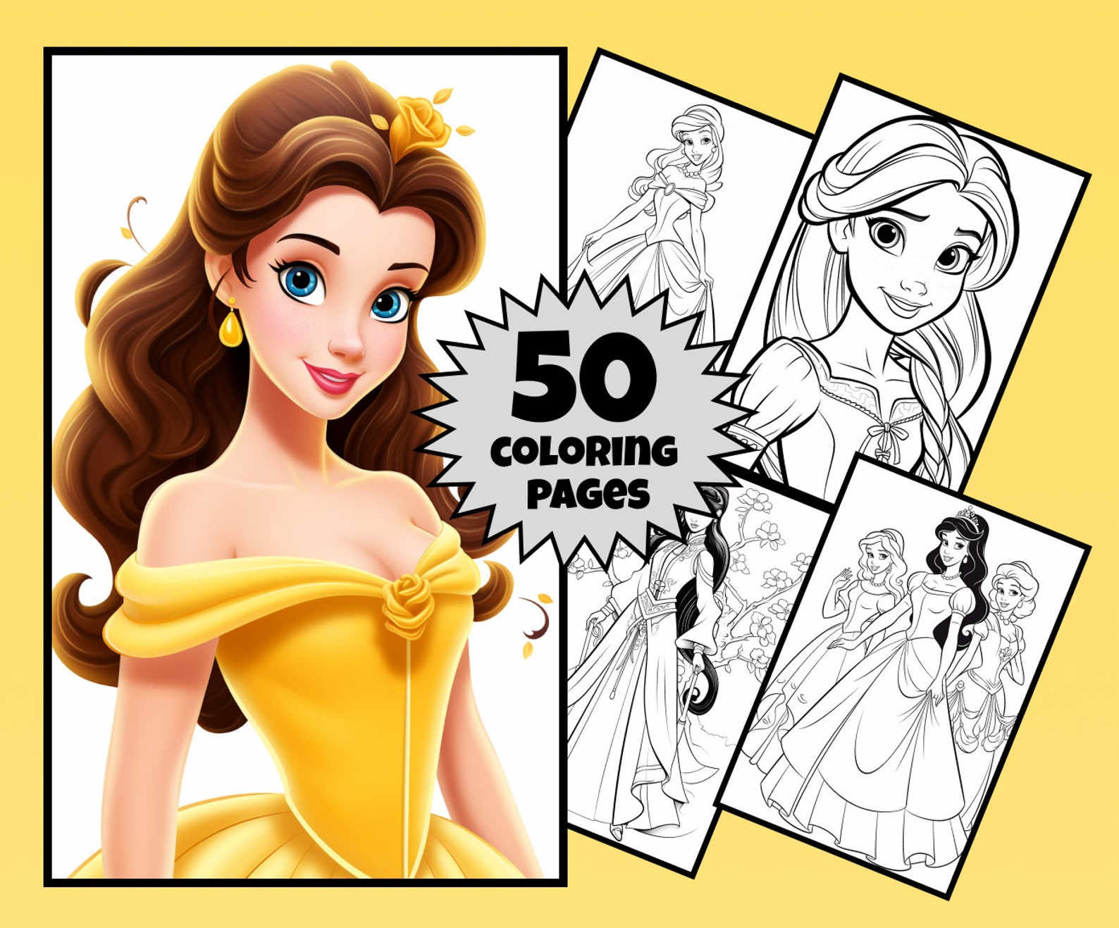 Princess Coloring Page, Girl Coloring Sheet, Kids Book PNG - Etsy