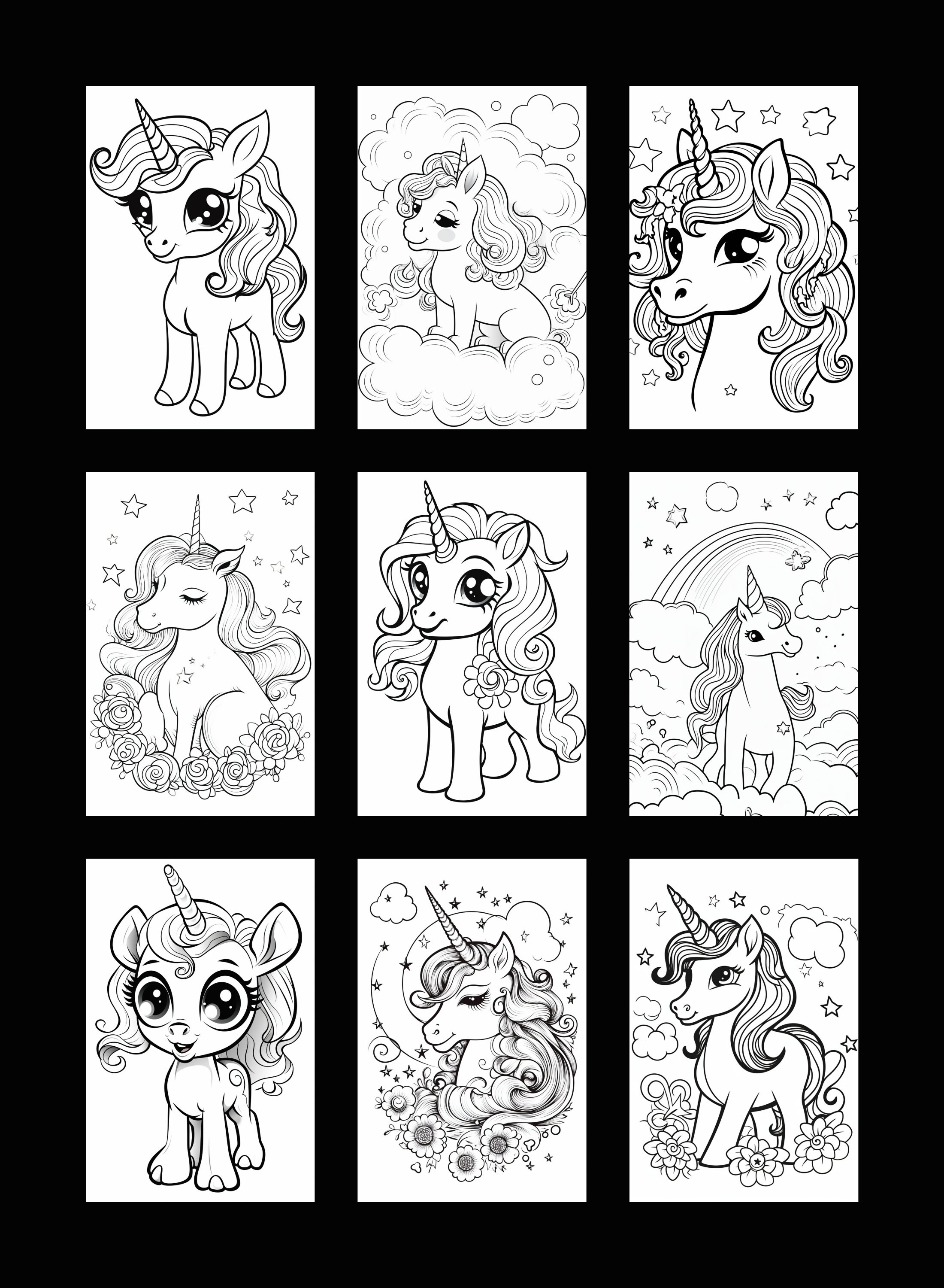 Unicorn Coloring Book, Coloring Sheets for Printing, Unicorns PNG ...