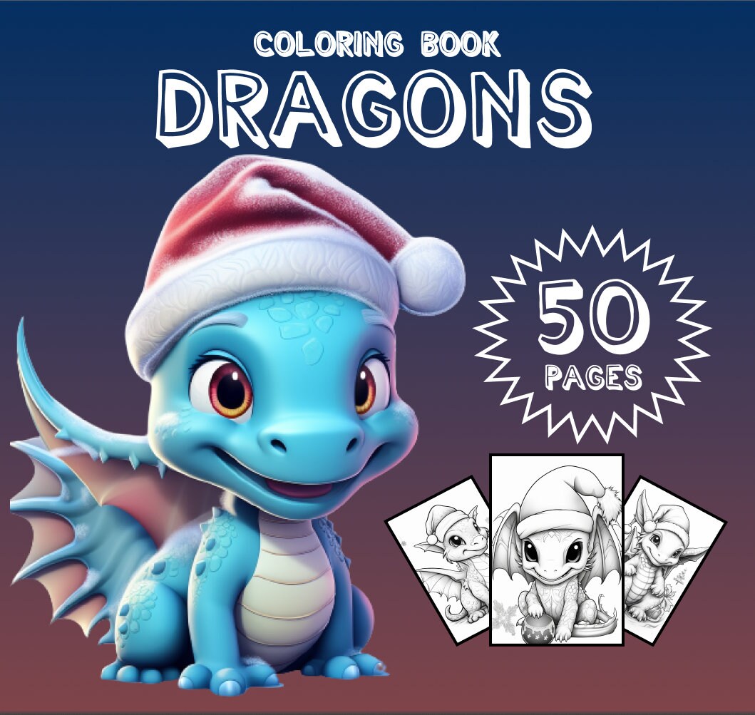 Christmas Dragons Coloring Sheet, Baby Dragon, Grayscale Coloring ...