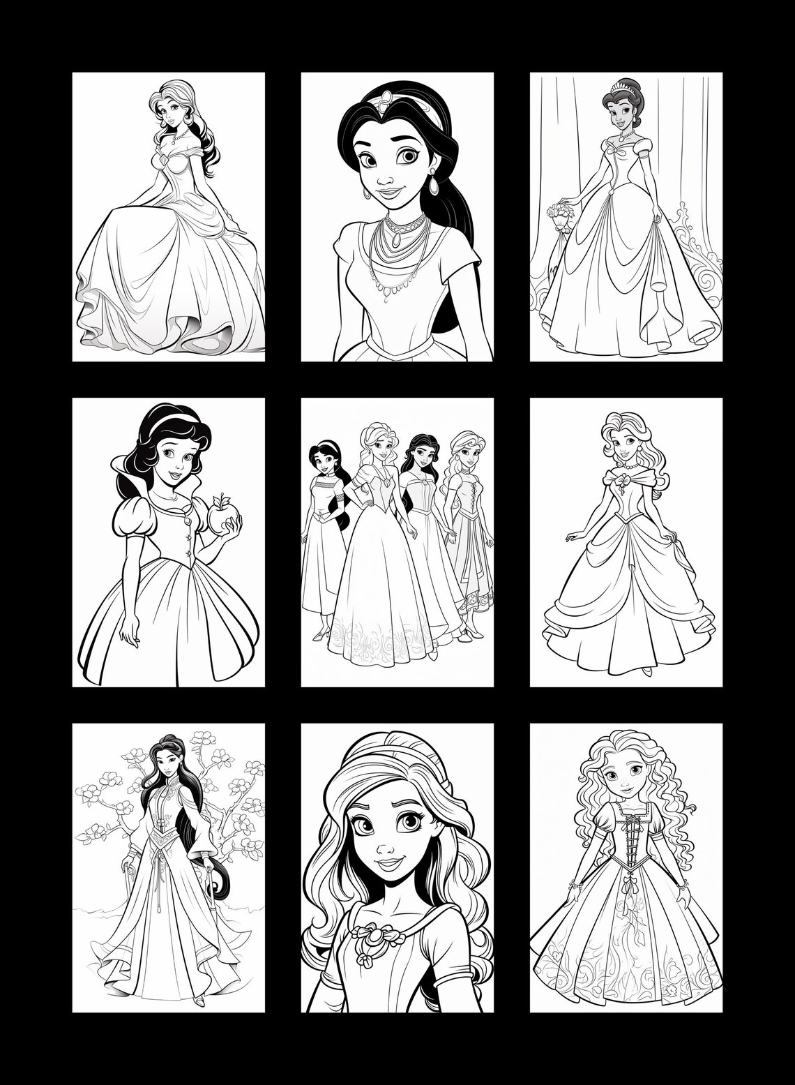 Princess Coloring Page, Girl Coloring Sheet, Kids Book PNG - Etsy