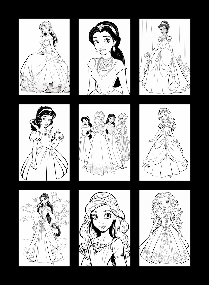 Princess Coloring Page, Girl Coloring Sheet, Kids Book PNG - Etsy