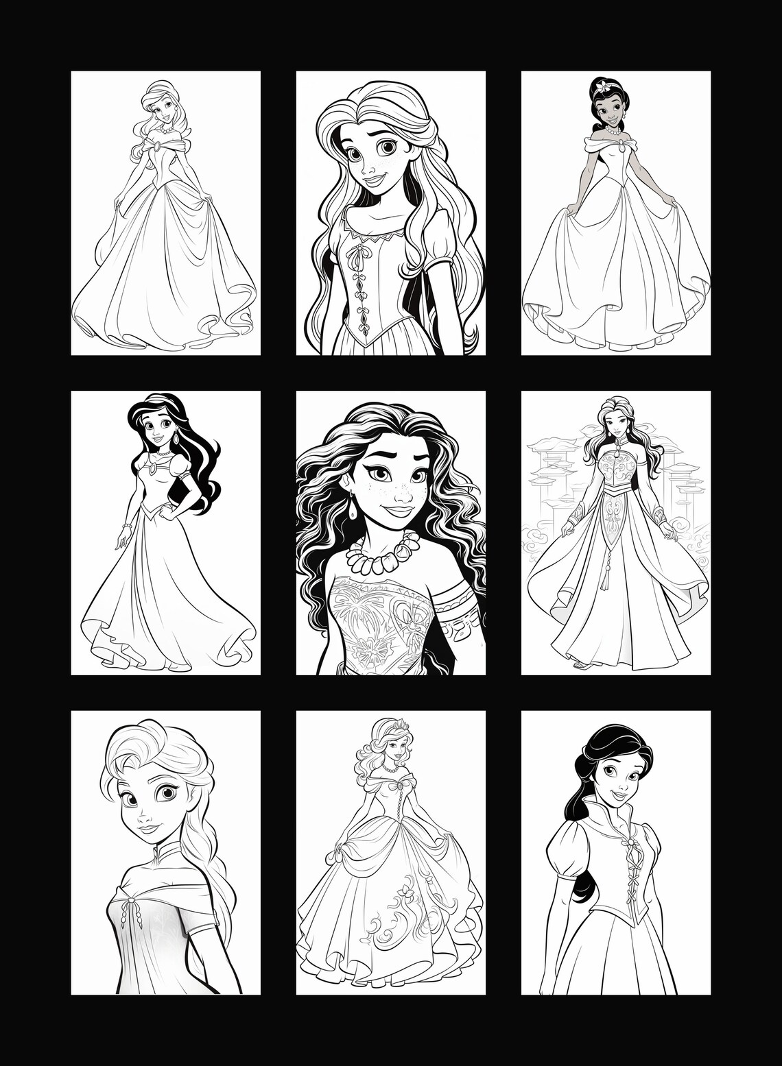 Princess Coloring Page, Girl Coloring Sheet, Kids Book PNG - Etsy