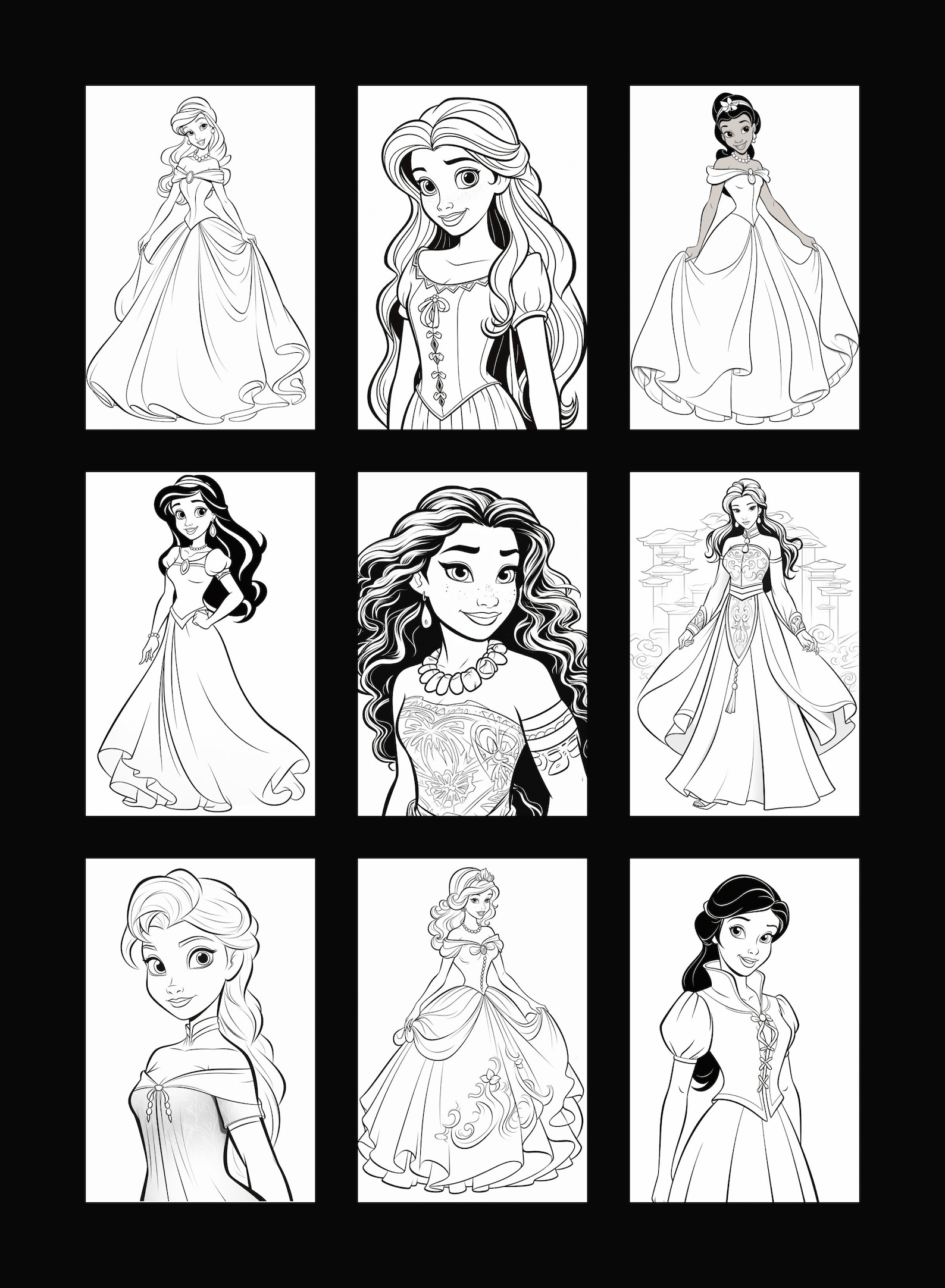 Princess Coloring Page, Girl Coloring Sheet, Kids Book PNG - Etsy