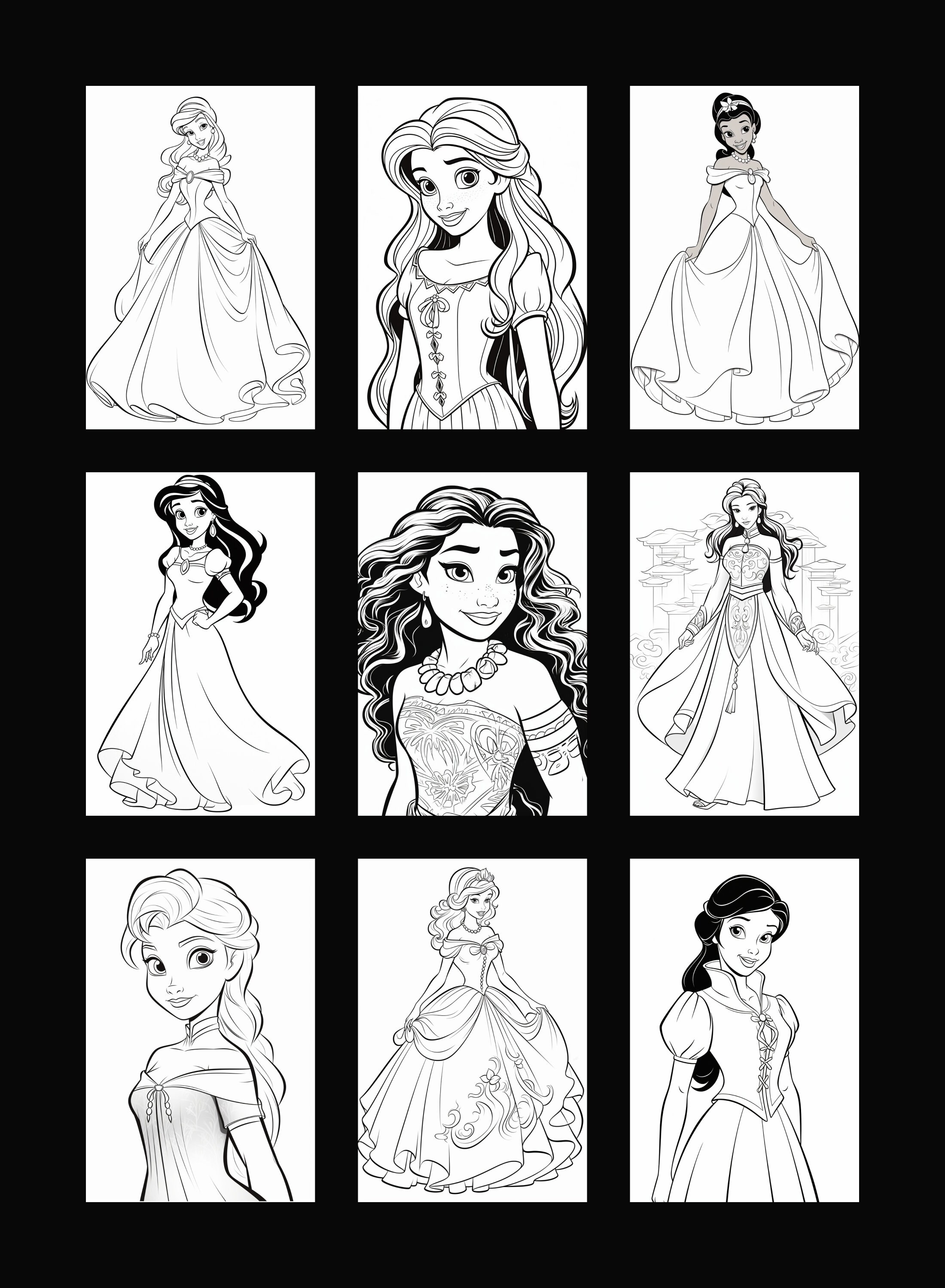 Princess Coloring Page, Girl Coloring Sheet, Kids Book PNG - Etsy