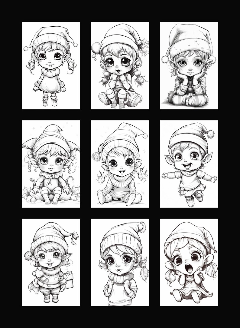 Christmas Elf Coloring Book, Elf PNG, Winter Coloring Page - Etsy