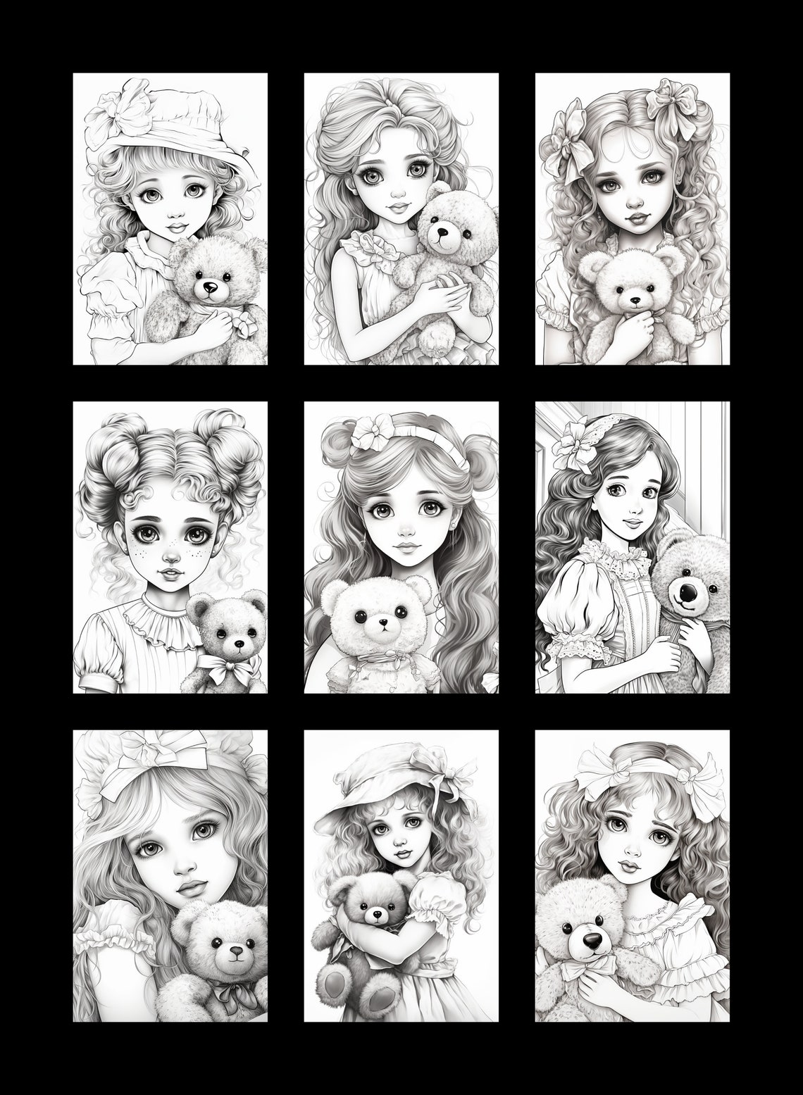 Girls With Teddy Coloring Book, Teddy Bear Coloring Sheet, Coloring ...