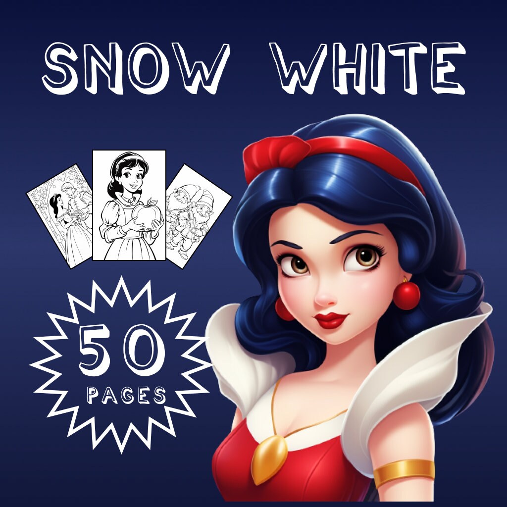 Snow White Coloring Book, Kids Coloring Pages, Cartoon Picture PNG - Etsy