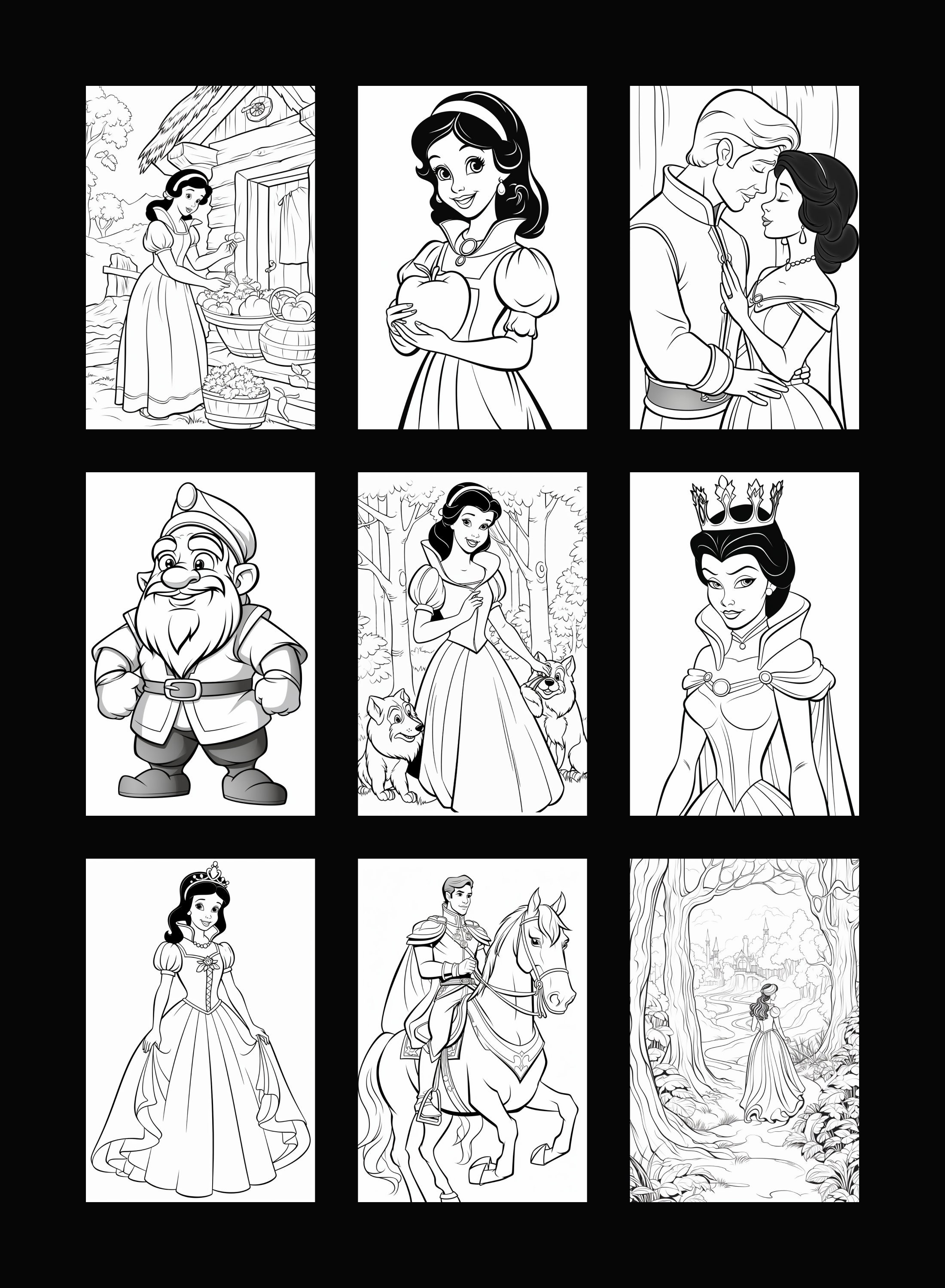 Snow White Coloring Book, Kids Coloring Pages, Cartoon Picture PNG - Etsy