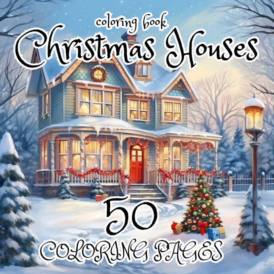 Christmas House Coloring Book, Grayscale, Christmas Coloring Sheet - Etsy