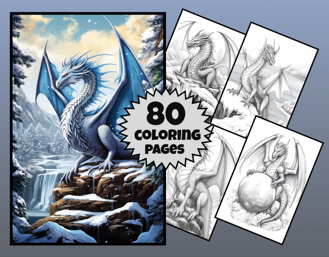 Dragons Coloring Book, Grayscale Coloring, Dragon PNG - Etsy