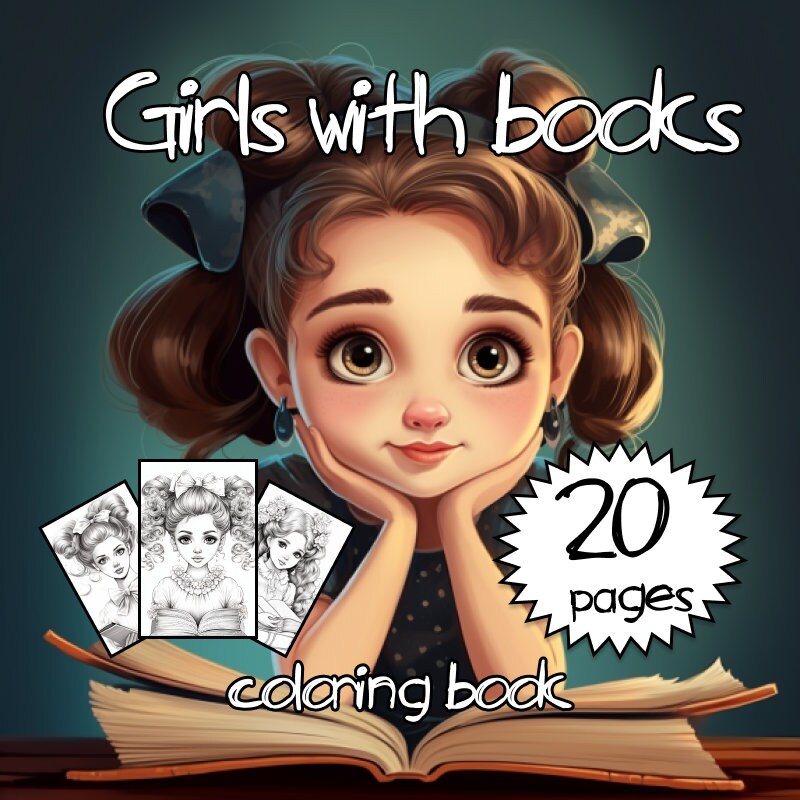 Coloring Book girls With Books, Book Lover Gift, Vintage Book, Adult ...