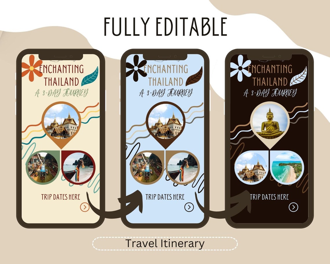 Editable Travel Itinerary Template Canva, Mobile Travel Planner ...