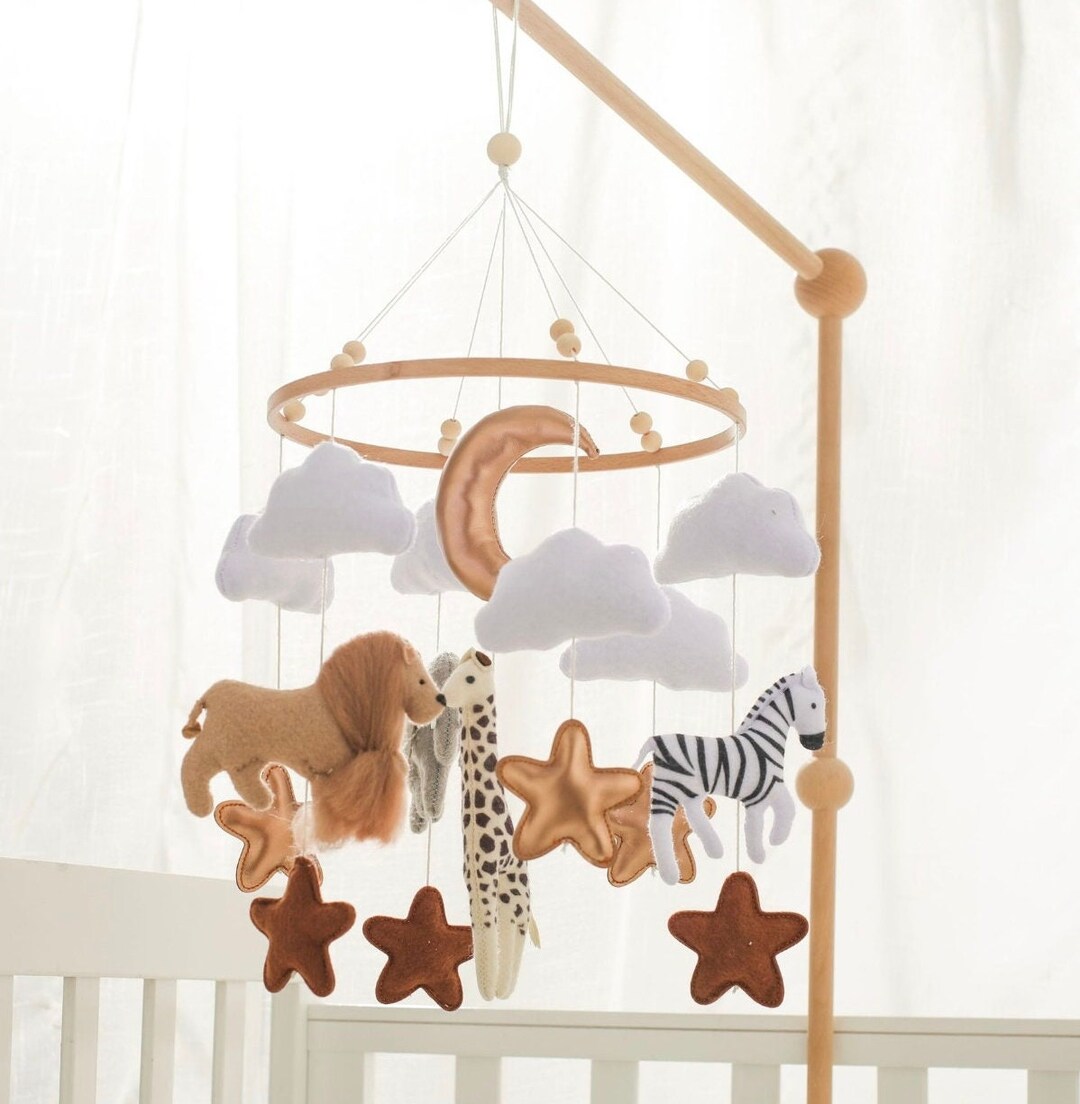 Mobile With Animals: Elephant, Lion, Giraffe, Zebra Cloud, Stars, Moon ...