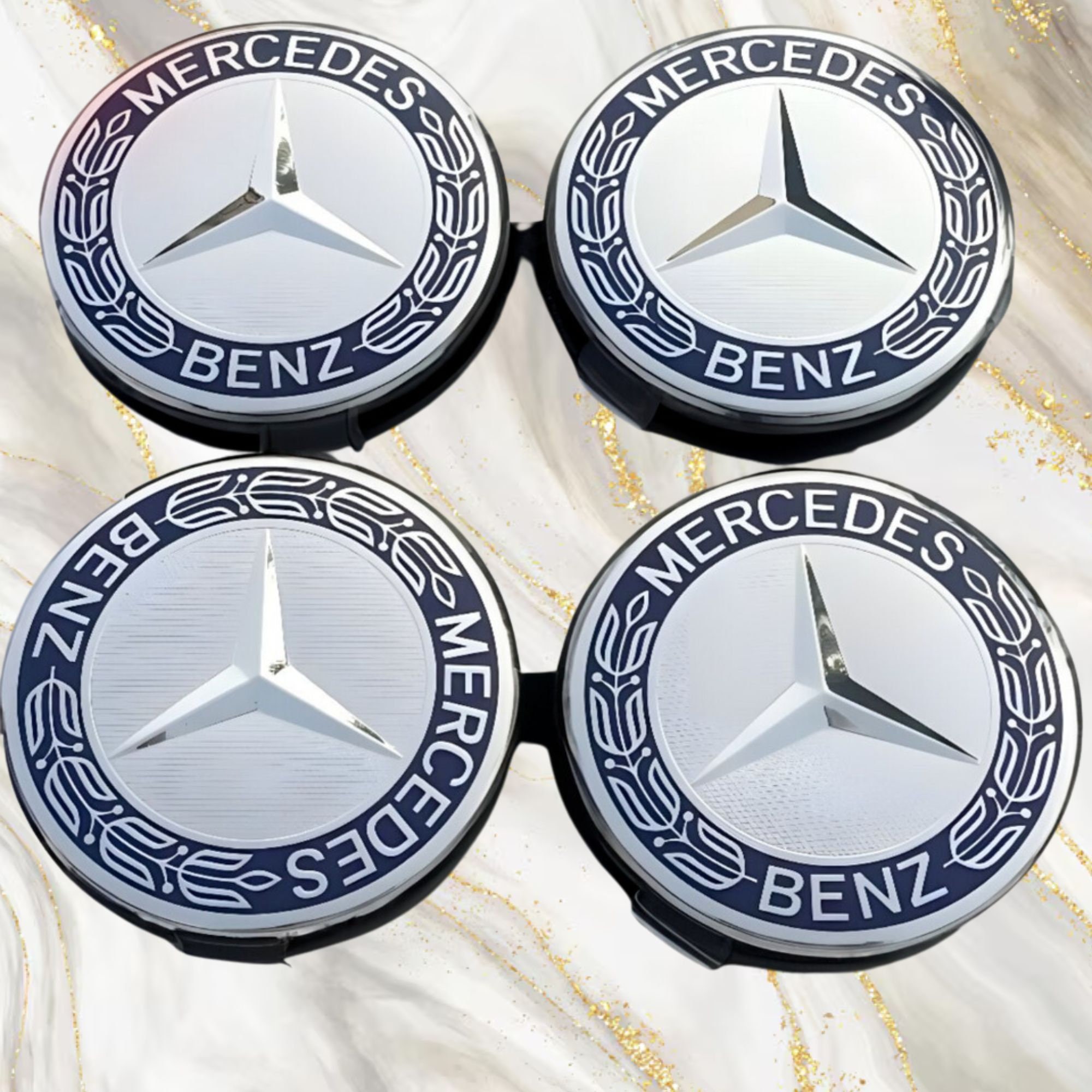 Set of 4 Blue Mercedes Benz Wheel Centre Hub Caps 75mm Badges Emblem ...