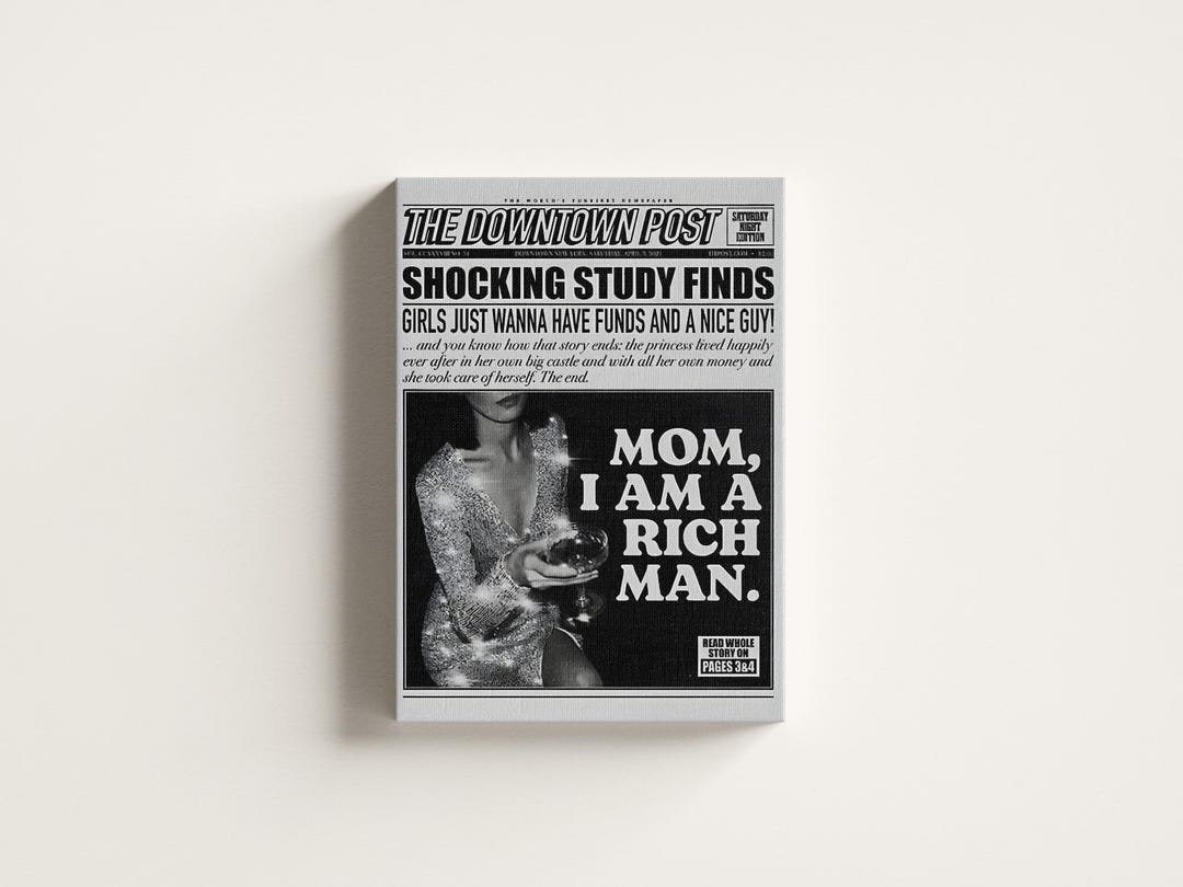 Mom I Am A Rich Man Newspaper Print, Newspaper Fashion Poster, Rich Man ...