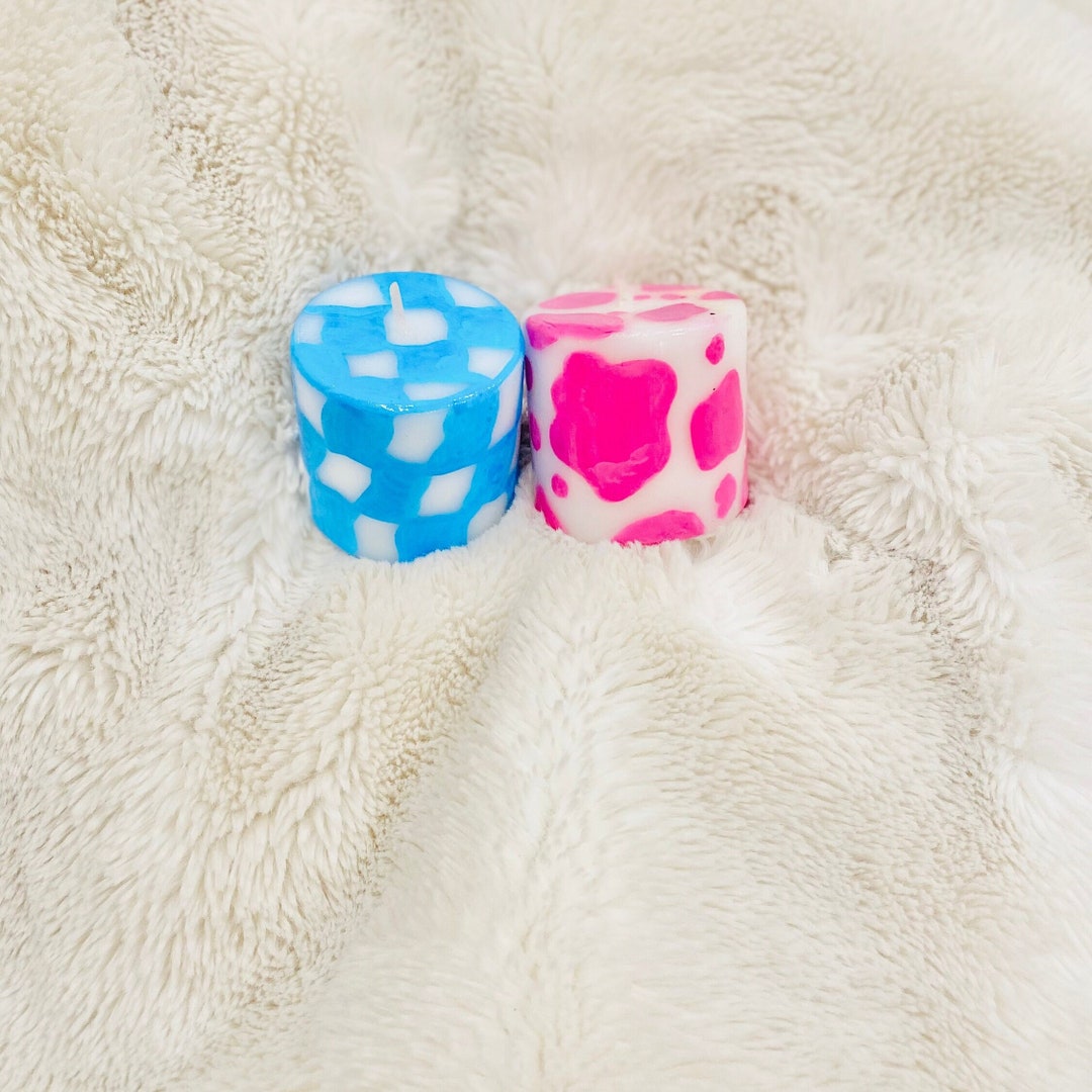 Hand Painted Preppy Cow Print & Checkered Print Candles - Etsy