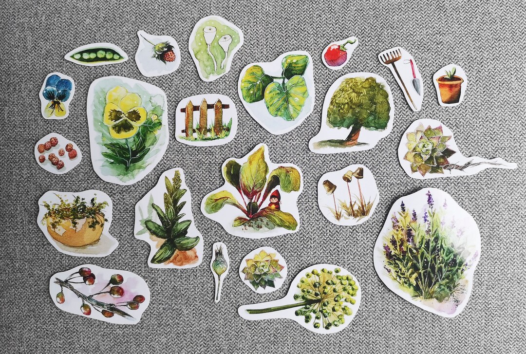 Garden Sticker Set, Nature Illustration, Spring Set - Etsy
