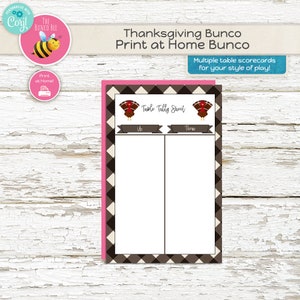 Thanksgiving Bunco, Bunco Scorecards, Print at Home Digital Download - Etsy