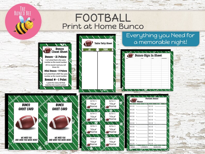 Football Bunco Party Pack - Printable Invitation, Sign-in, Name Tags ...