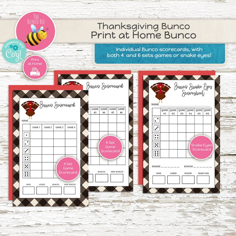 Thanksgiving Bunco, Bunco Scorecards, Print at Home Digital Download - Etsy