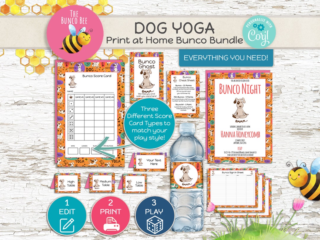 Whimsical Dog Yoga Bunco Score Card Bundle - Etsy