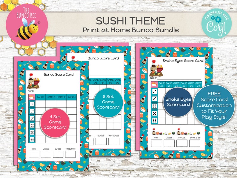 Sushi Bunco Party Pack - Printable Bundle for Hosting a Fun Game Night ...