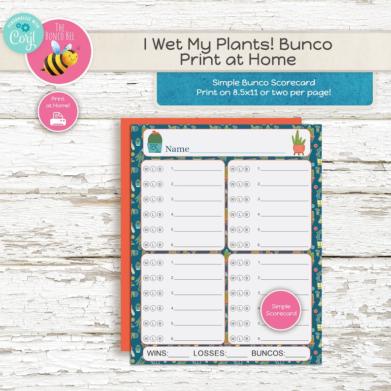 Printable Bunco Score Cards: I Wet My Plants Edition - DIY Game Night ...