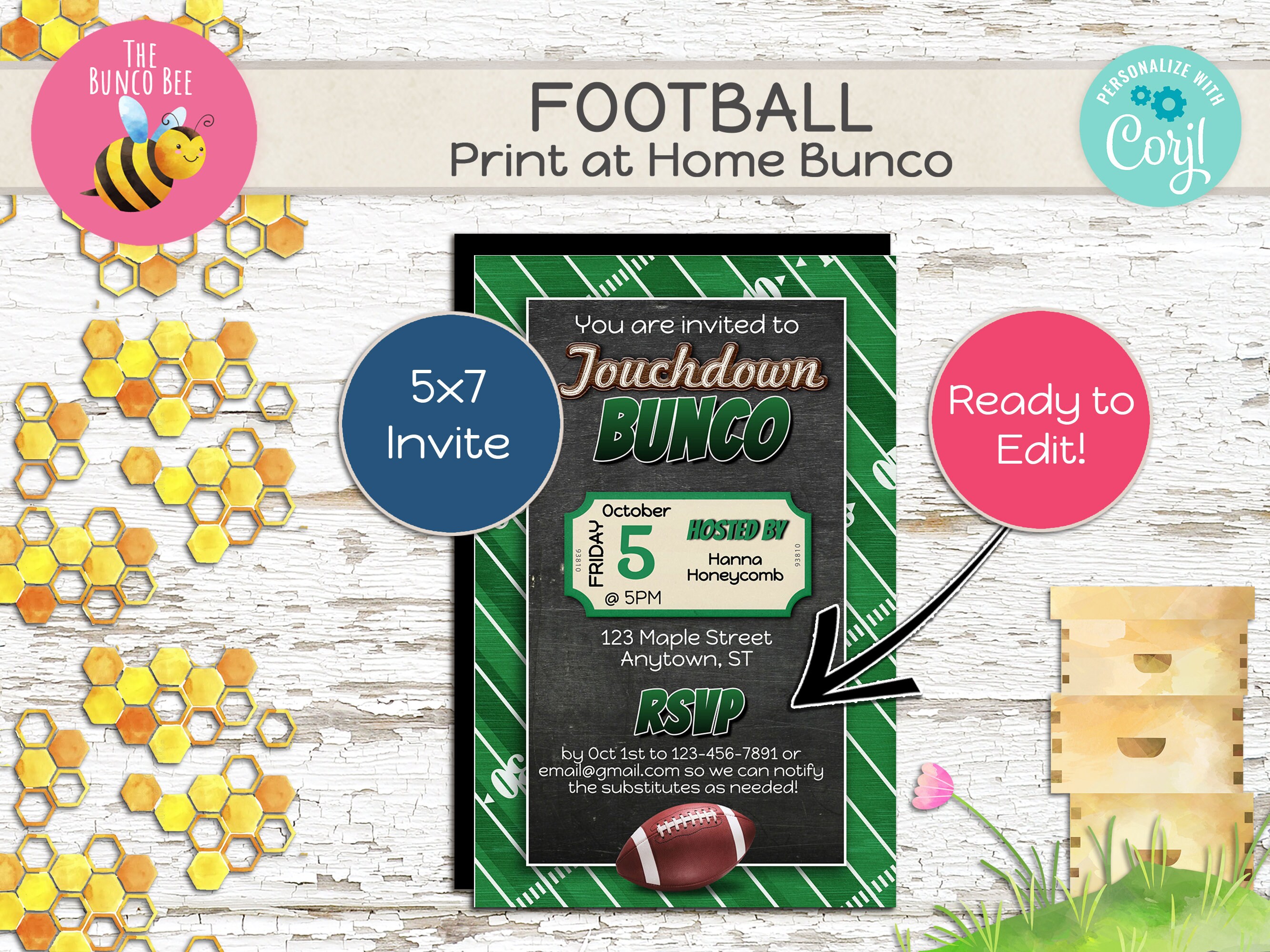 Football Bunco Party Pack - Printable Invitation, Sign-in, Name Tags ...