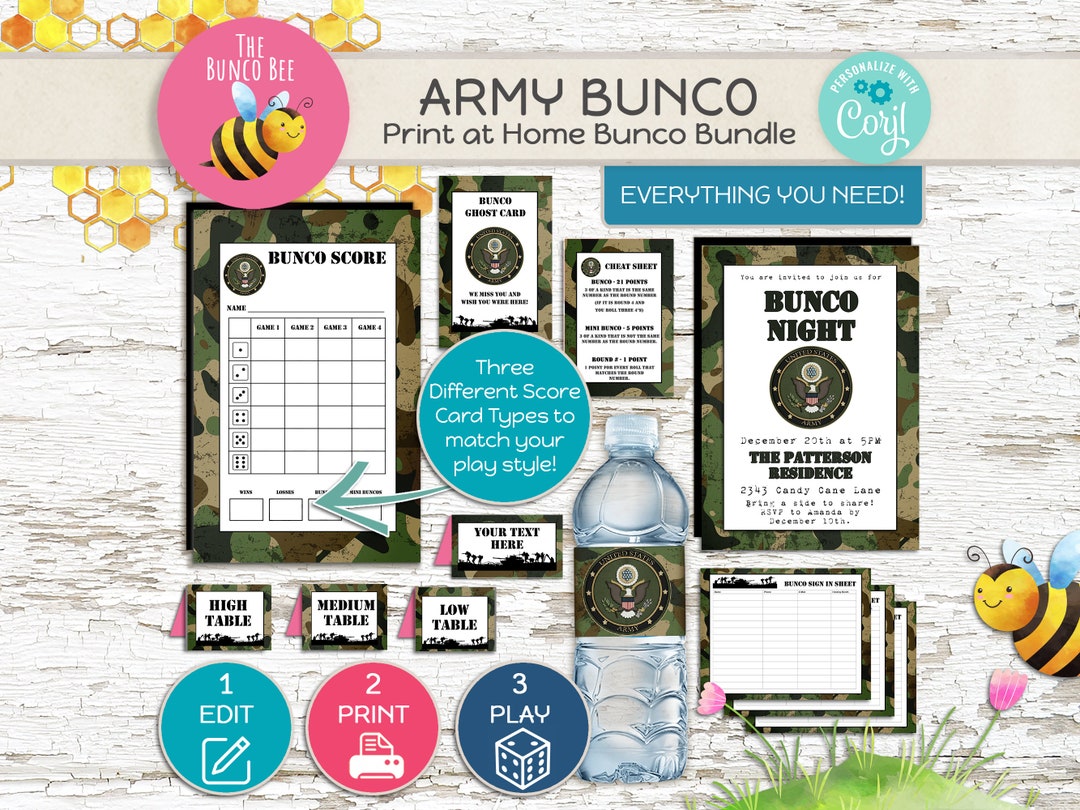 Army Bunco Printables: Scorecards, Name Tags, Tally Sheets, Military ...