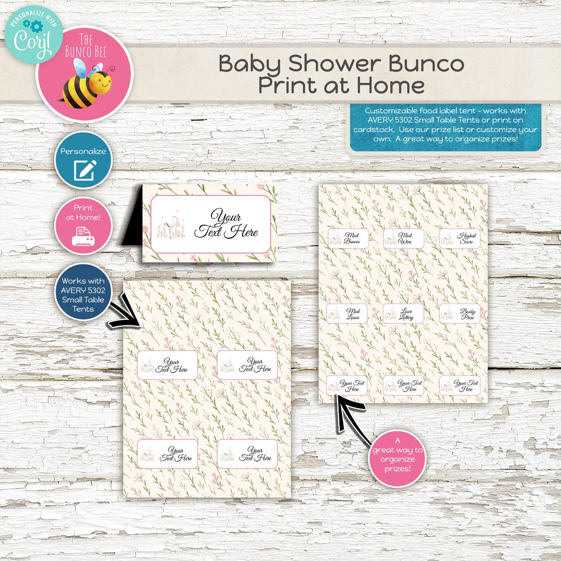 Baby Girl Bunco Party Printables: Scorecards, Name Tags, Table Decor ...
