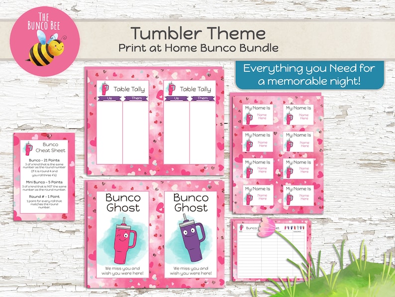 Trendy Tumbler Bunco Bundle - Invitations, Name Badges, Prize List Tags ...