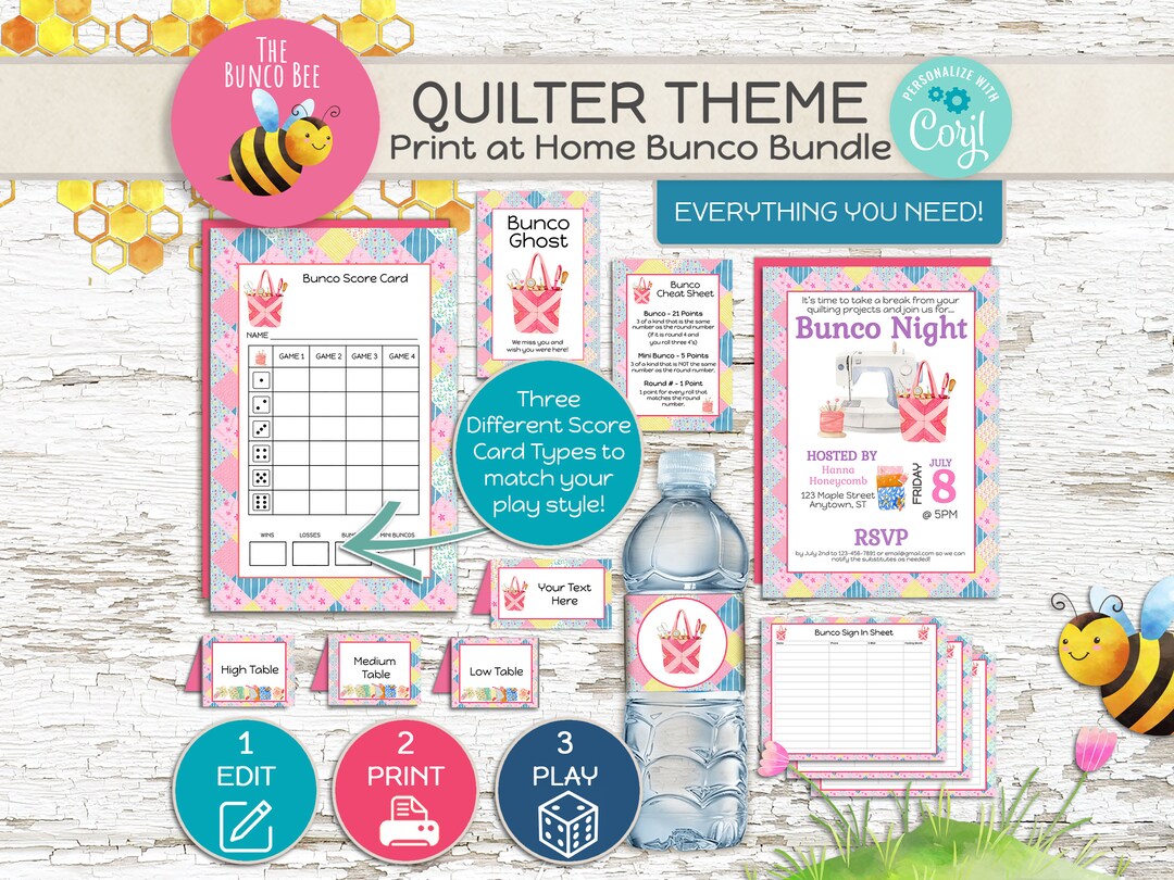 Quilter Bunco Printables: Scorecards, Name Tags, Table Decor, Dice Game ...