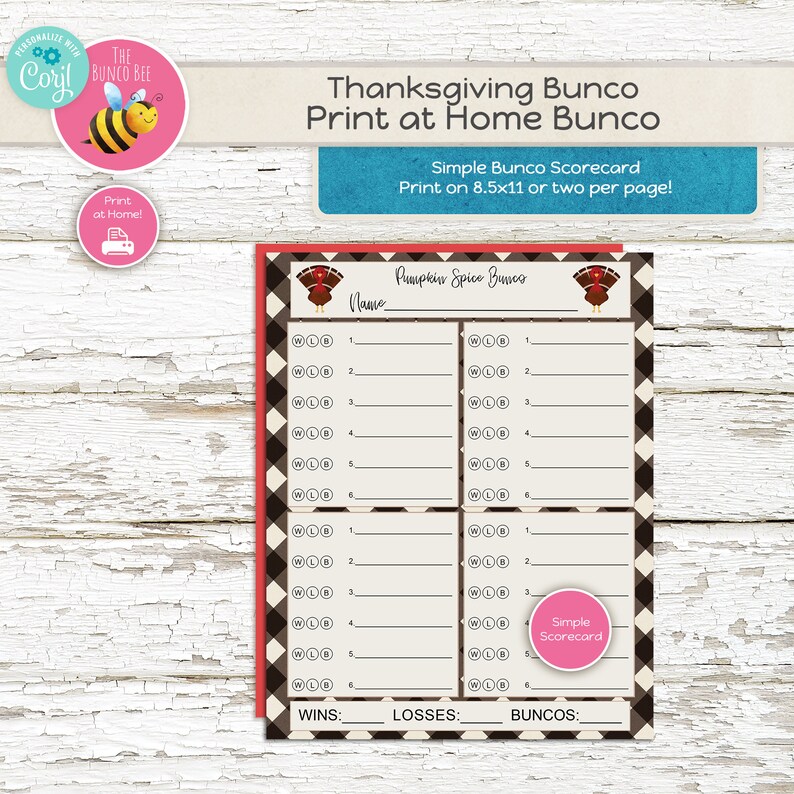 Thanksgiving Bunco, Bunco Scorecards, Print at Home Digital Download - Etsy