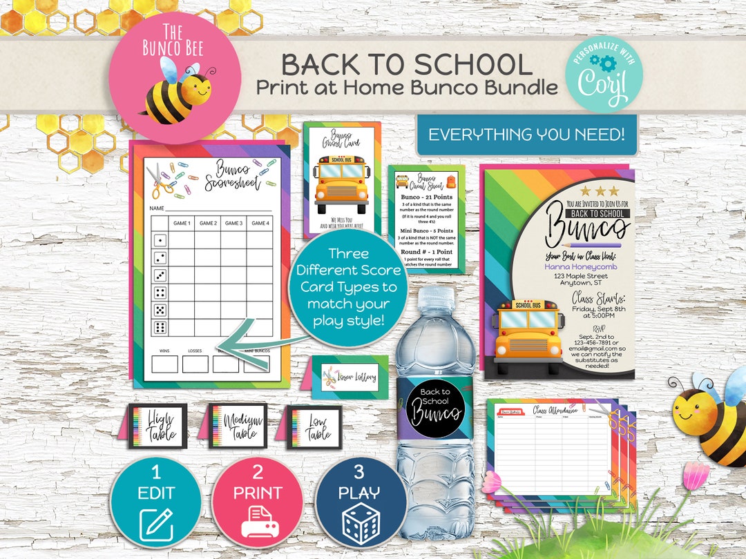Back to School Bunco Printables: Scorecards, Name Tags, Invitations ...