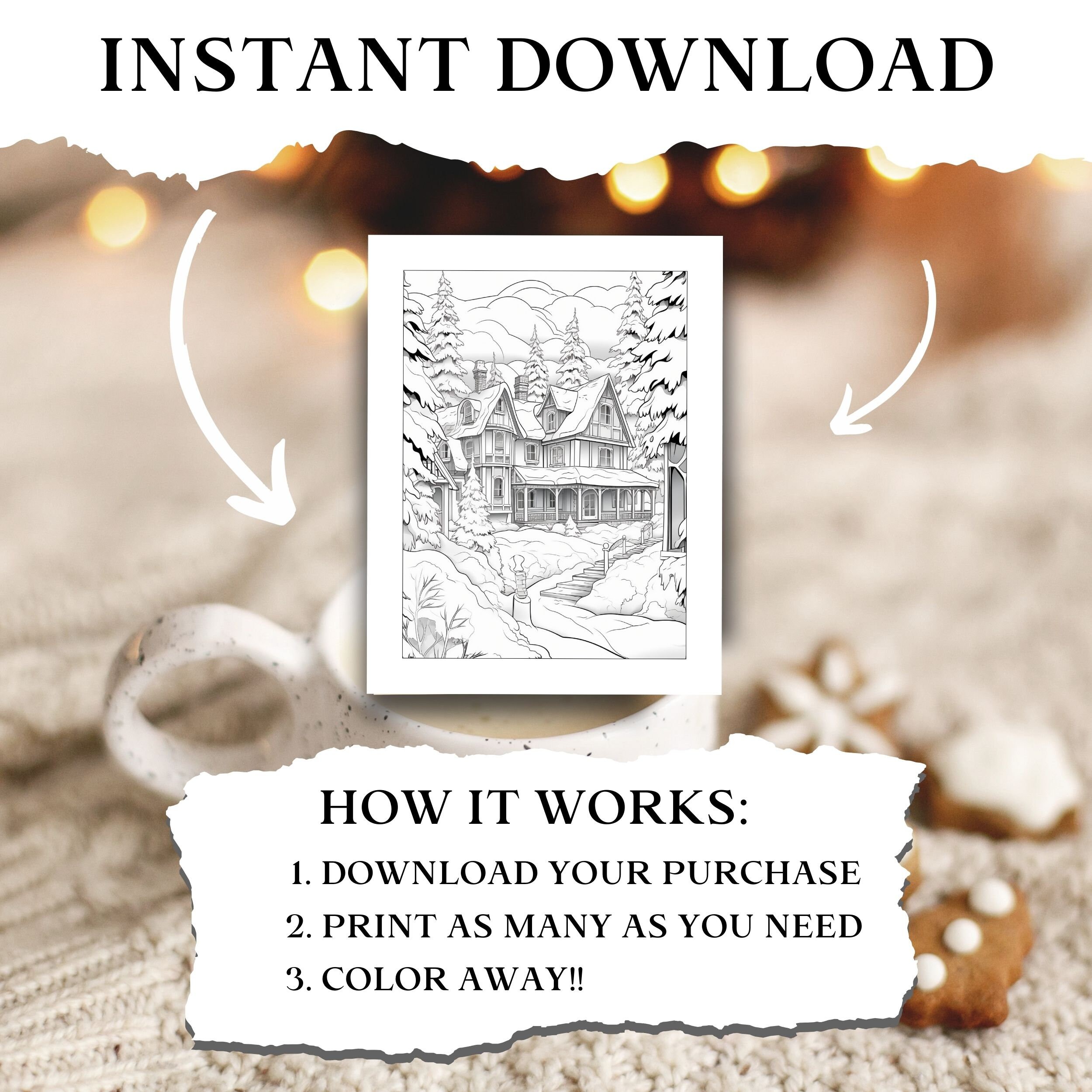 100 Winter Coloring Pages, Adult Coloring Book Printable PDF, Instant ...