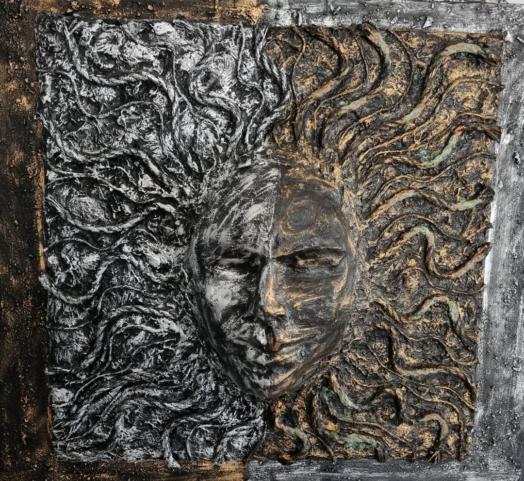 Ying Yang Abstract Sun in Silver and Gold - 3D Abstract Wall Art, Mask ...