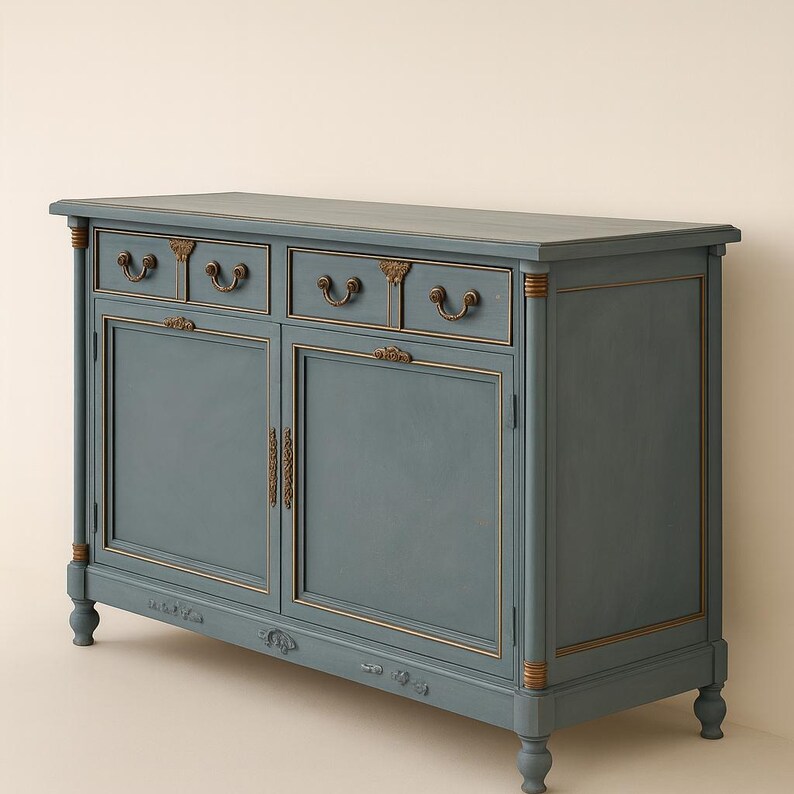 Vintage Blue Sideboard Cabinet With Brass Handles | French Country ...
